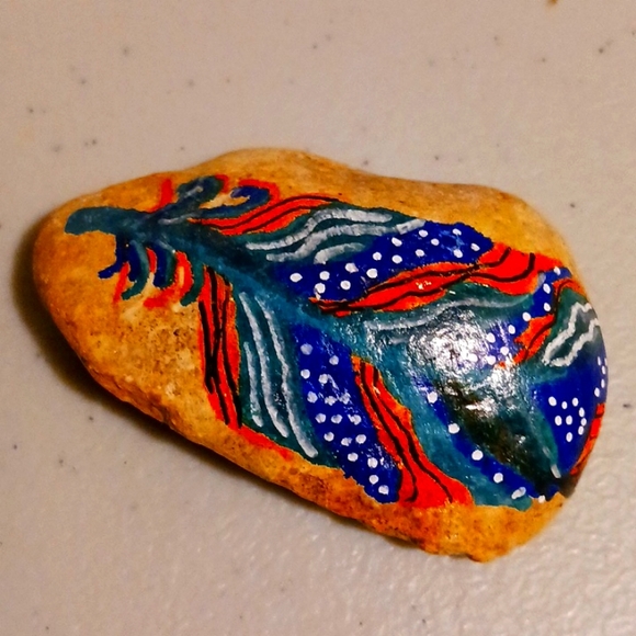 Art | Feather Colorful Painted Art Rock Paper Weight Rare Stone ...